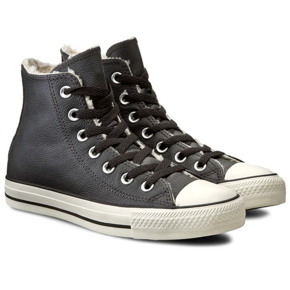 Converse | Shoes | Converse Leather Shearling Hi Top Sneakers Sz 85 ...